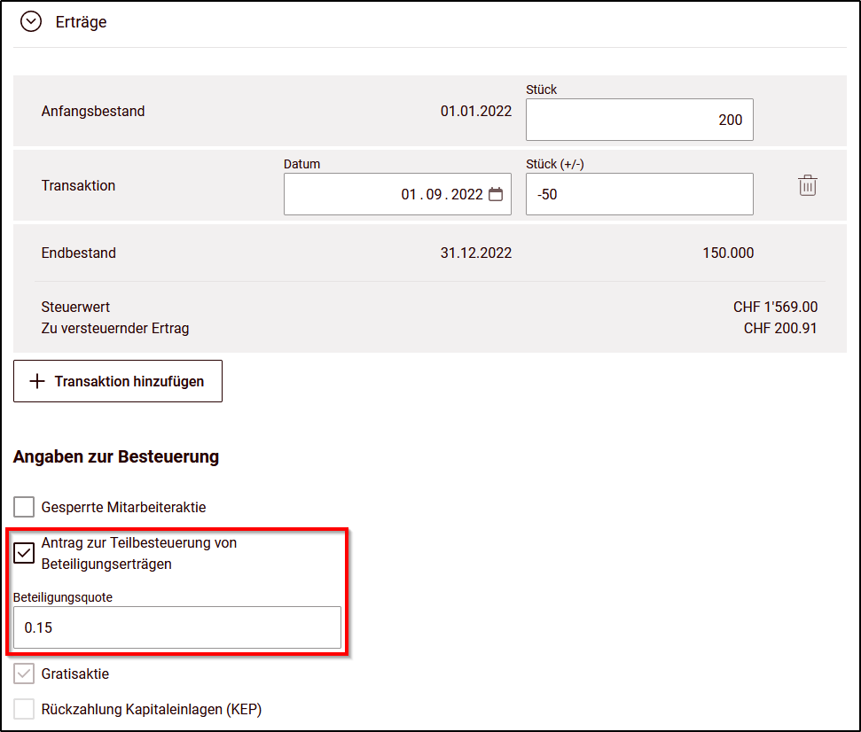 Qualifizierte Beteiligung – E-Tax BL